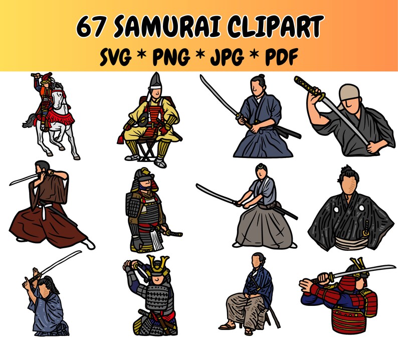 67 Samurai Clipart Bundle SVG PNG JPG Pdf Icons, Japanese Warrior ...