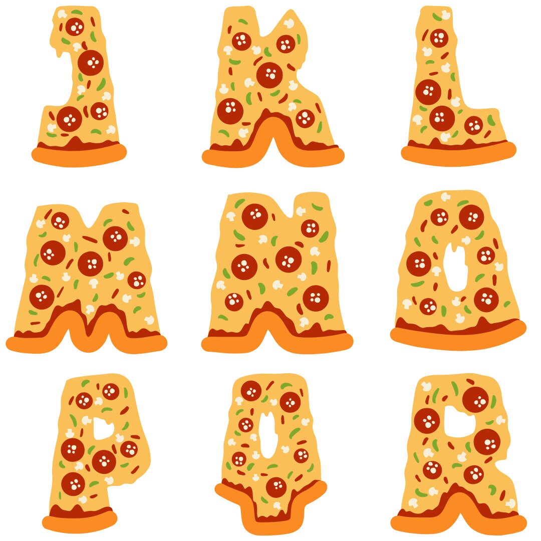 Pizza Font Clipart PNG SVG Bundle, Food Font Svg, Pizza Letters ...