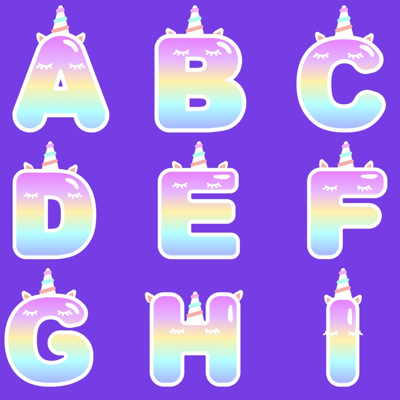 Unicorn Letters Clipart PNG SVG Bundle, Unicorn Font, Unicorn Alphabet ...