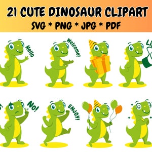 21 Cute Dinosaur Clipart Bundle SVG PNG JPG Pdf Icons, Baby Dinosaur ...