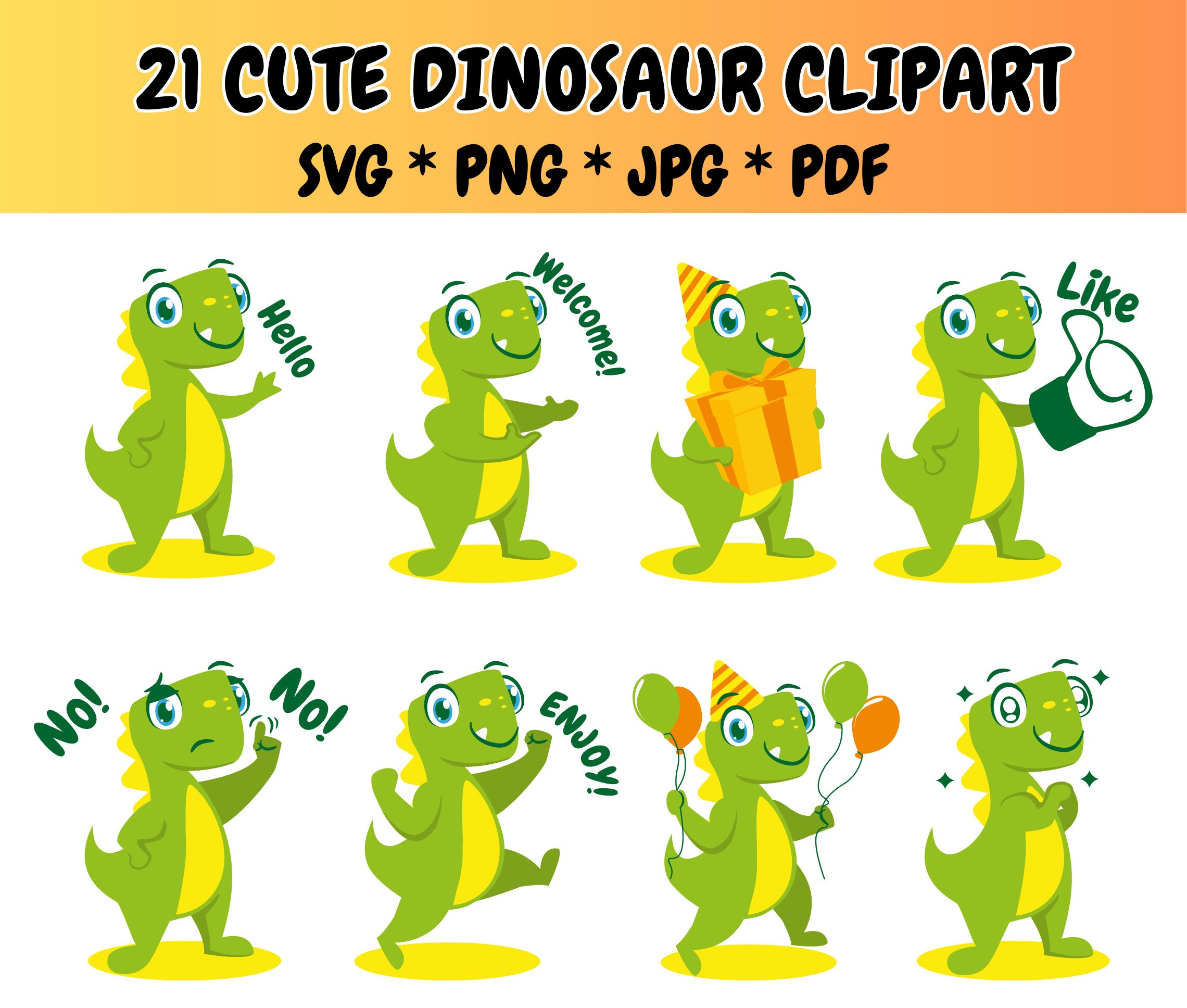 21 Cute Dinosaur Clipart Bundle SVG PNG JPG Pdf Icons, Baby Dinosaur ...
