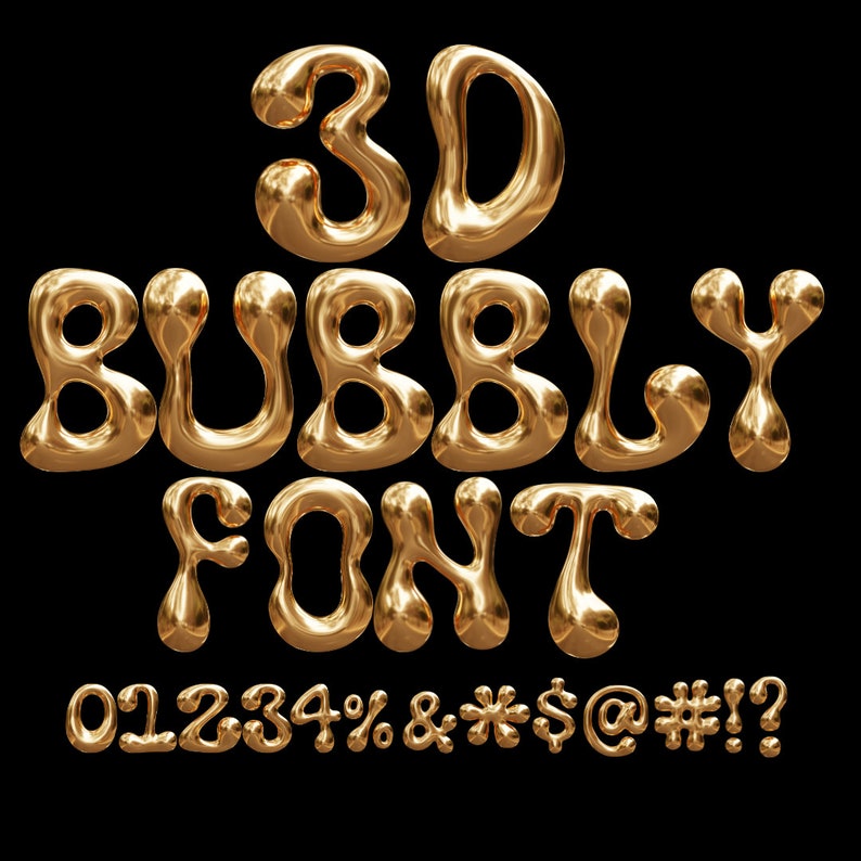 3D Bubbly Golden Font Clipart PNG SVG Bundle, Letras burbujeantes ...