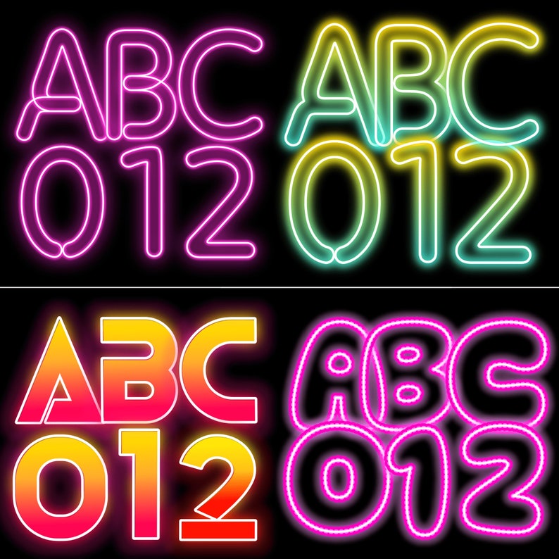 Neon Letters PNG SVG Clipart Bundle, Neon Alphabet, Neon Font Svg, Neon ...