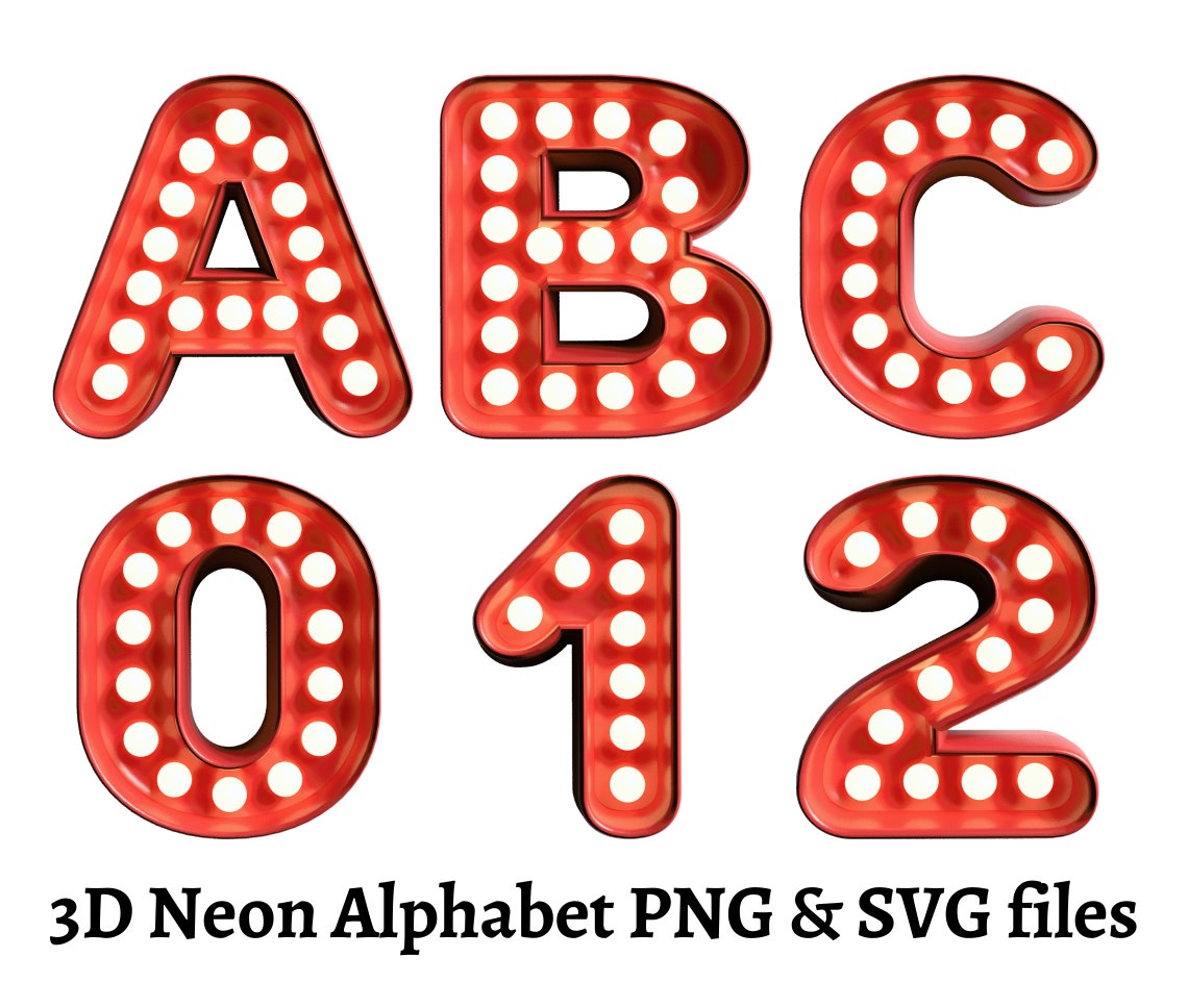 3D Neon Letters Clipart PNG SVG Bundle, Neon Alphabet, Neon Font ...