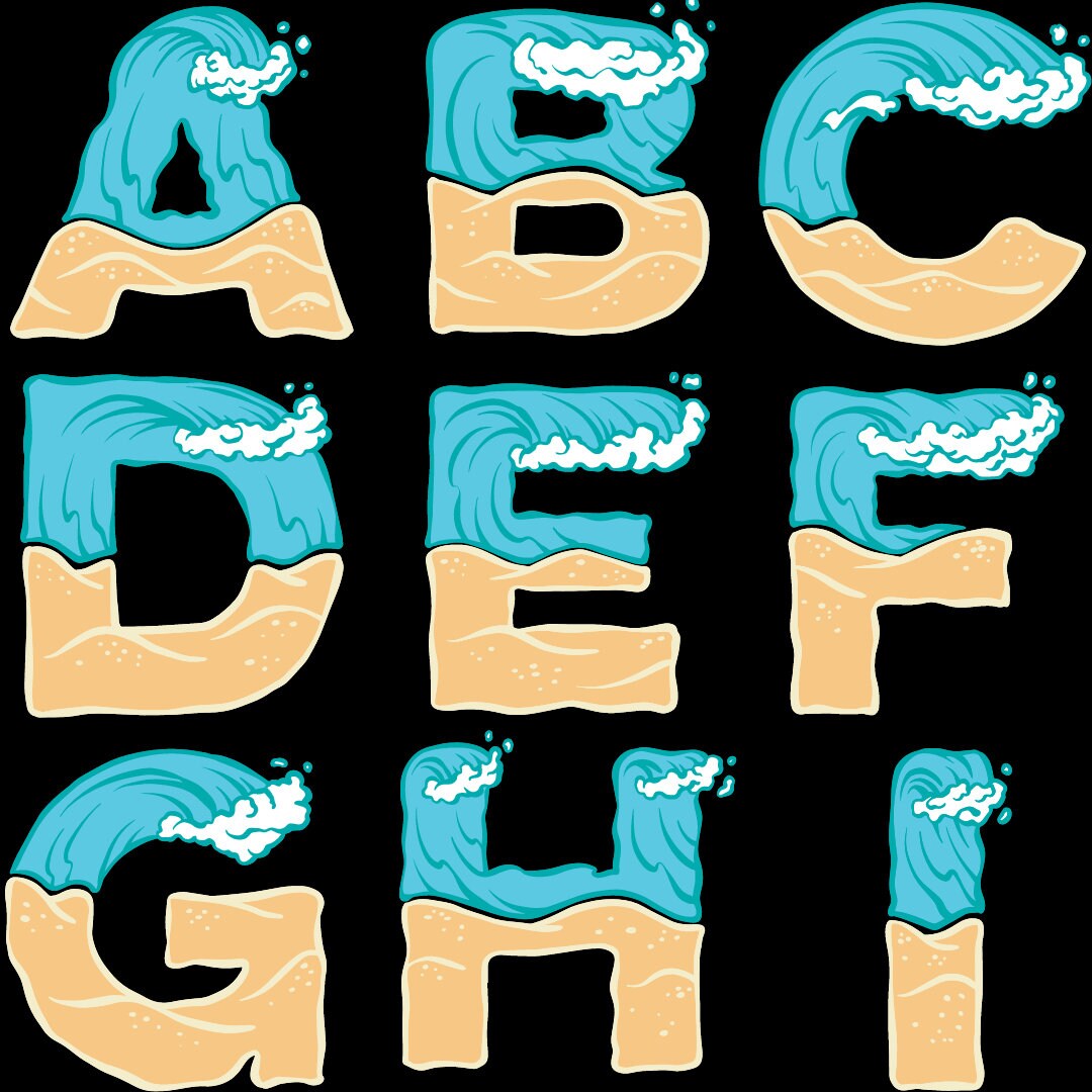 Beach Font Clipart PNG SVG Bundle, Water Font, Ocean Alphabet, Water ...