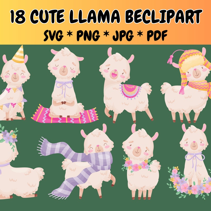 Cute Llama Clipart - Etsy