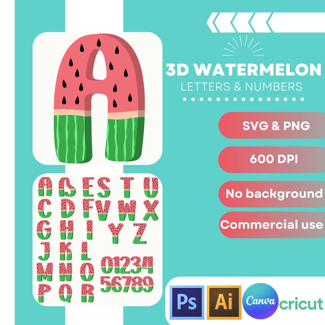 Watermelon Letters PNG SVG Clipart Bundle, Watermelon Alphabet ...