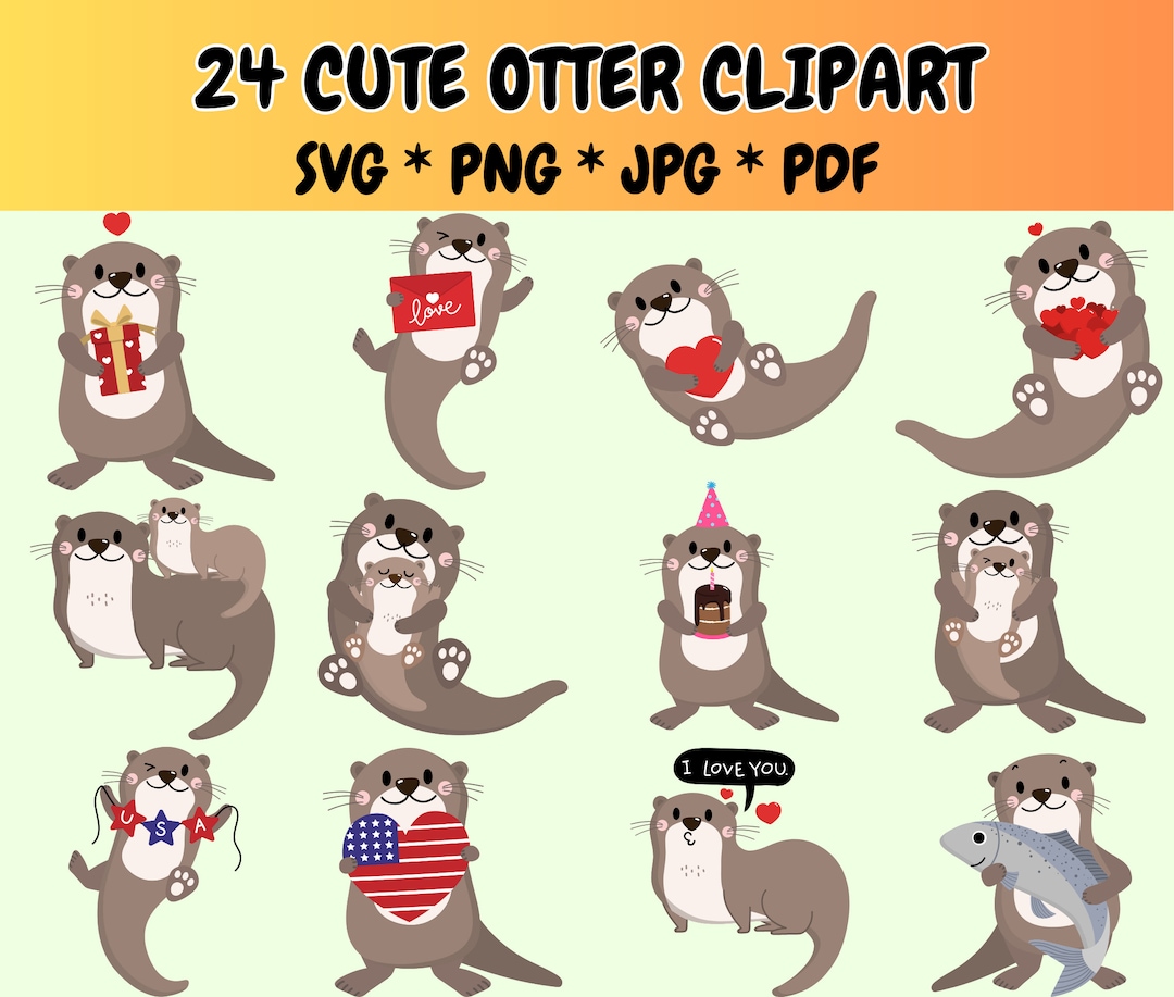 Cute Otter Clipart Bundle, Kawaii Animal Graphics (SVG, PNG) - Etsy