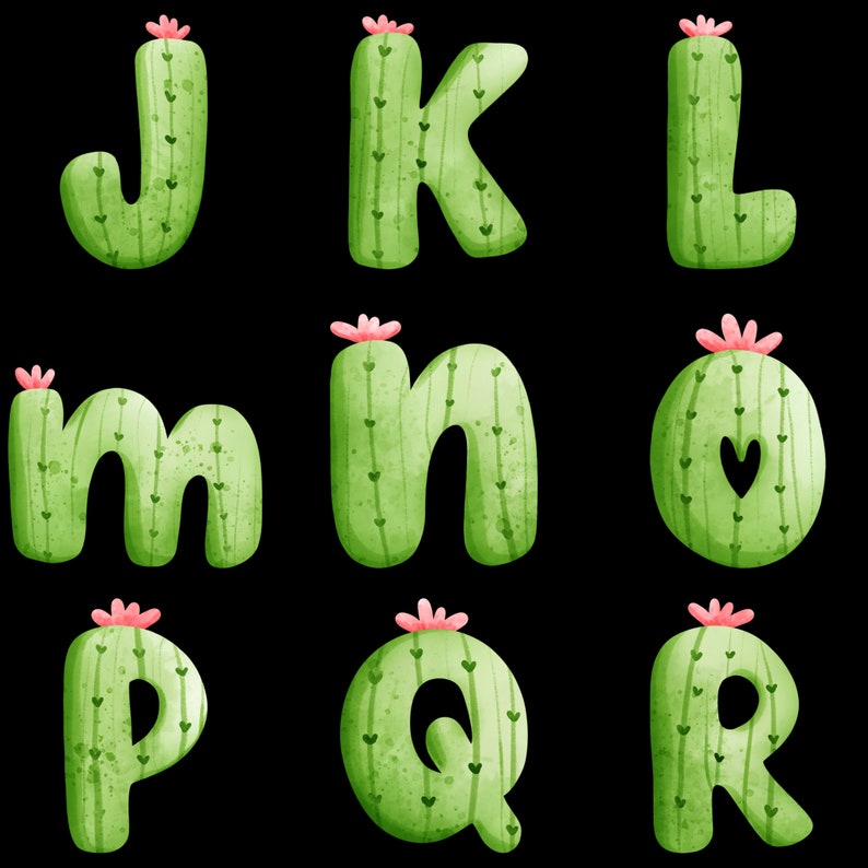 Cartoon Cactus Letters Clipart PNG SVG Bundle, Cartoon Font, Cartoon ...