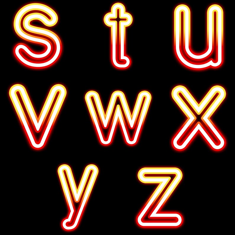 Neon Letters PNG SVG Clipart Bundle, Neon Alphabet, Neon Font Svg, Neon ...