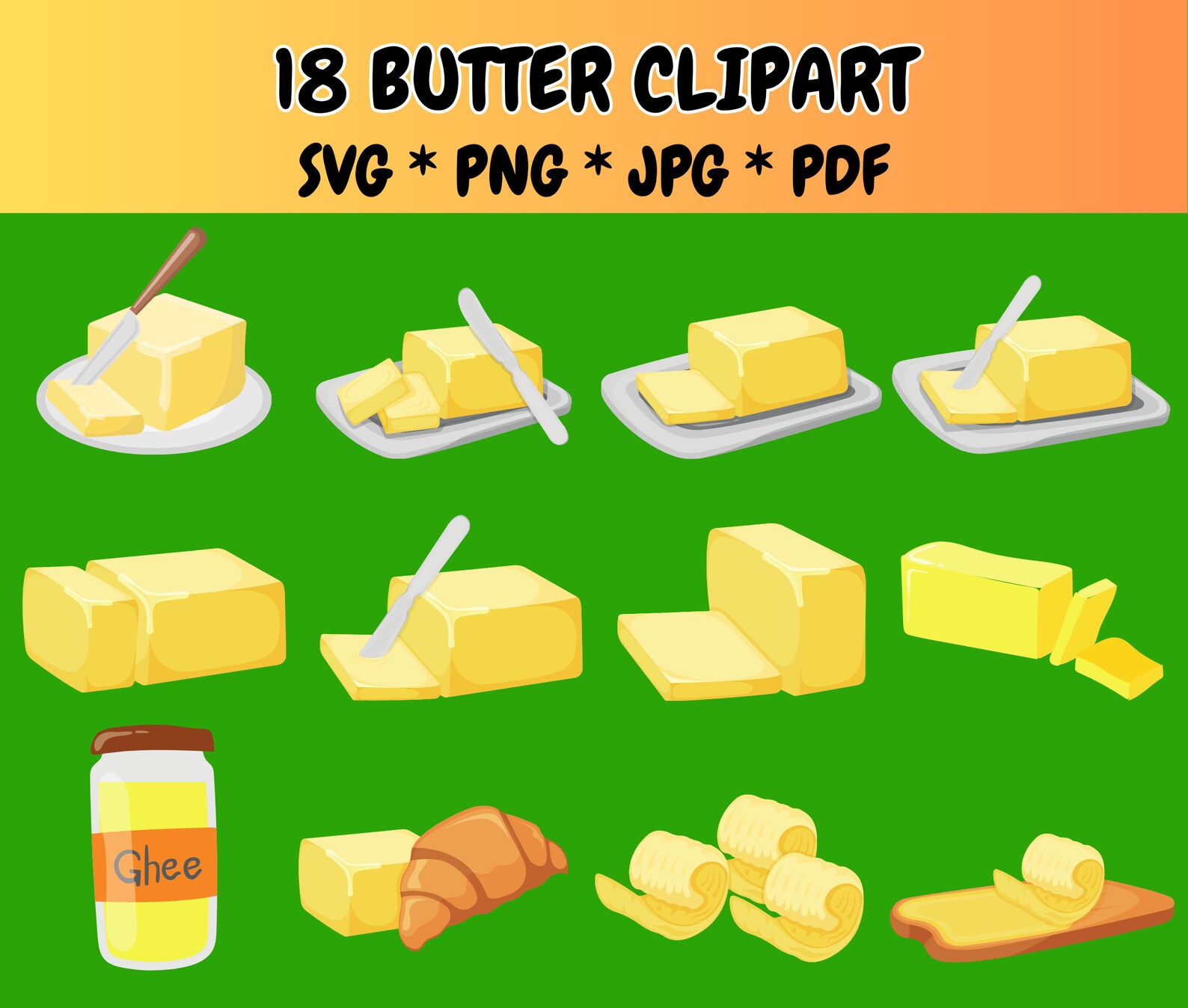 18 Butter Clipart Bundle SVG PNG JPG Pdf Icons, Margarine Clipart ...