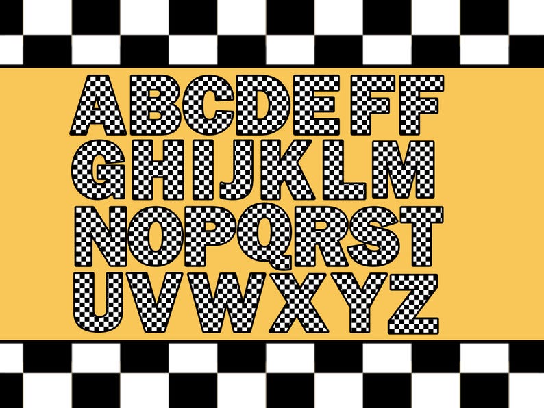 Checkered Alphabet Clipart: Racing Font PNG SVG Bundle - Etsy