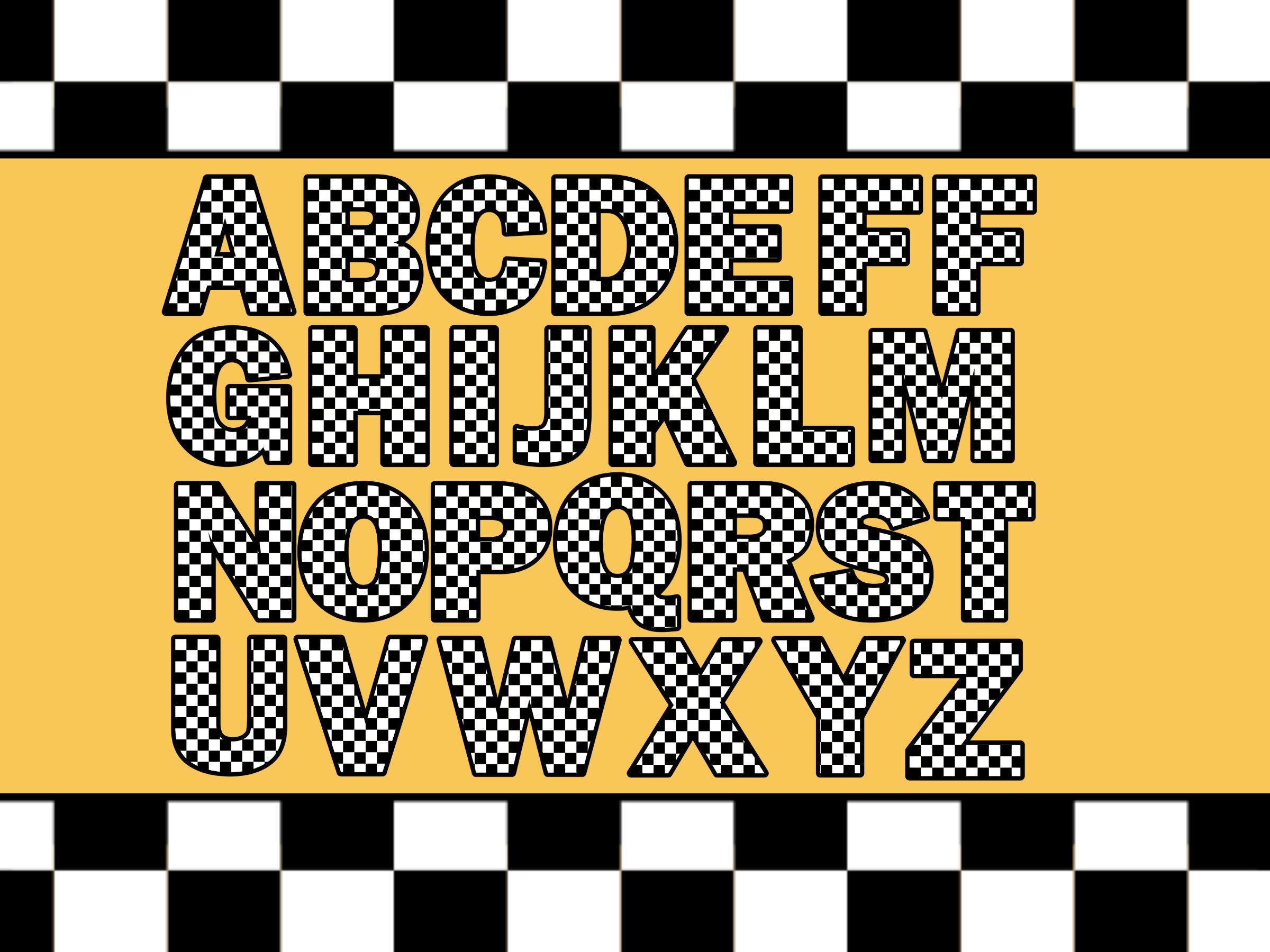 Checkered Alphabet Clipart: Racing Font PNG SVG Bundle - Etsy