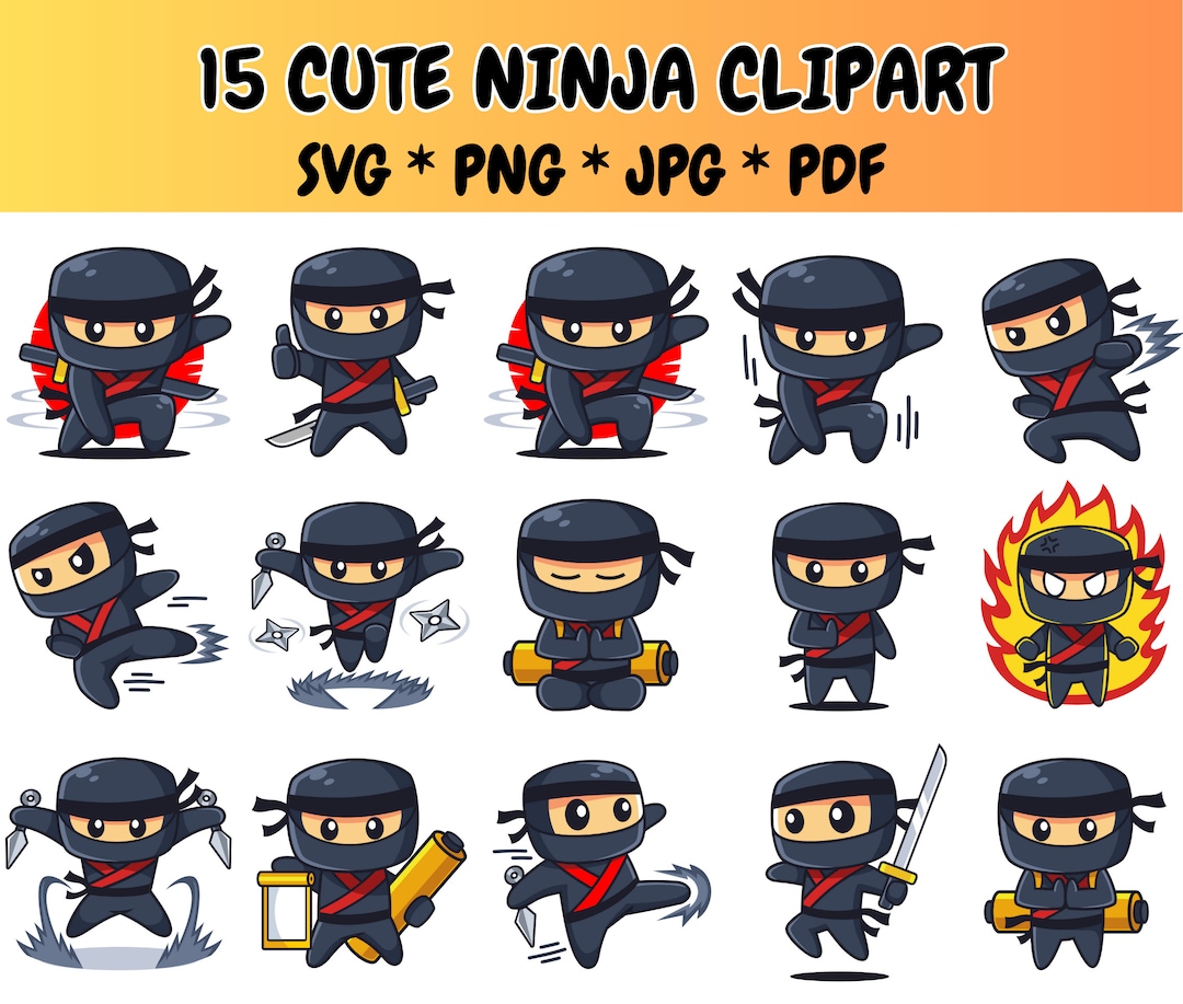 15 Cute Ninja Clipart Bundle SVG PNG, Ninja Svg, Karate Clipart ...