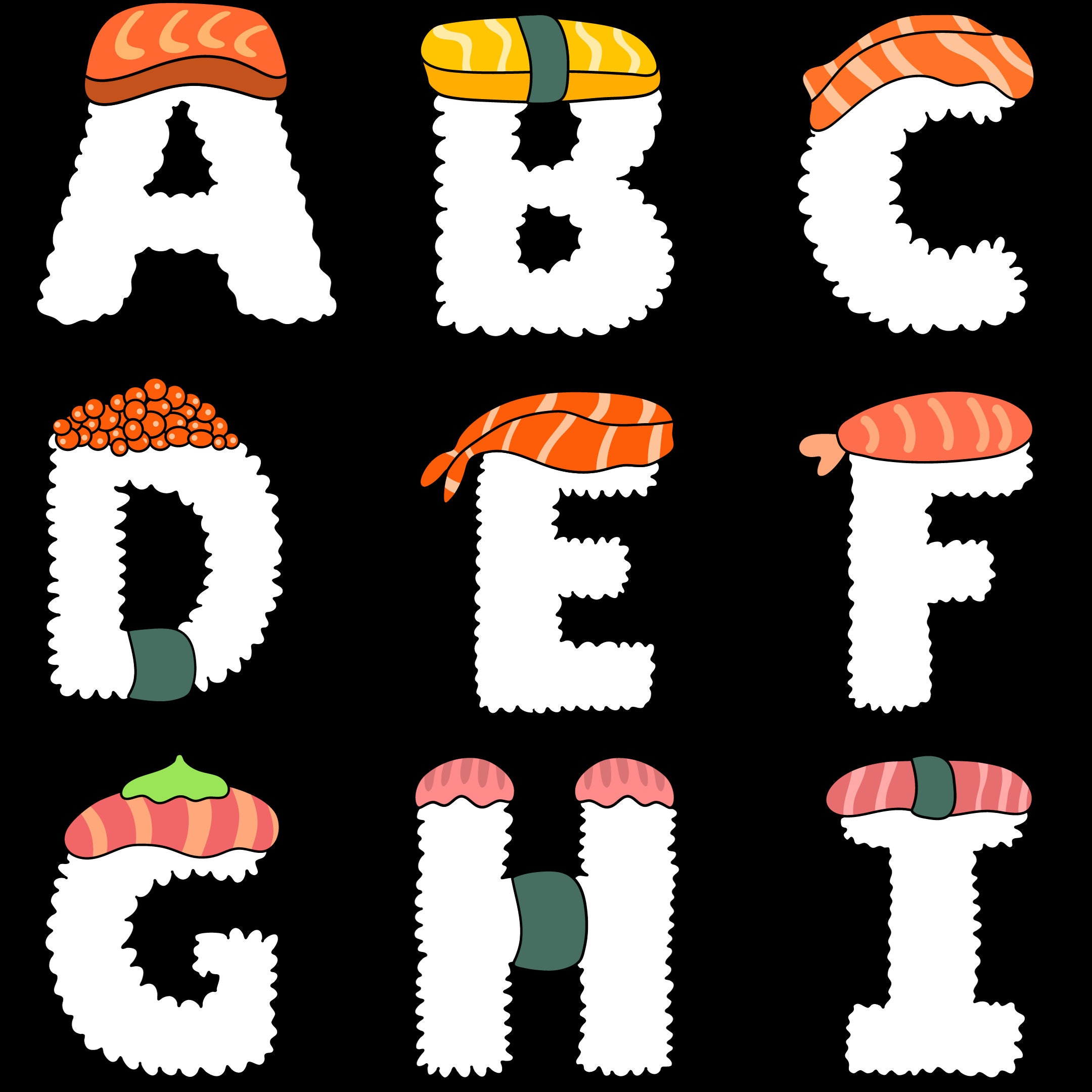 Sushi Font PNG SVG Bundle, Sishi Letters, Food Alphabet, Food Font ...