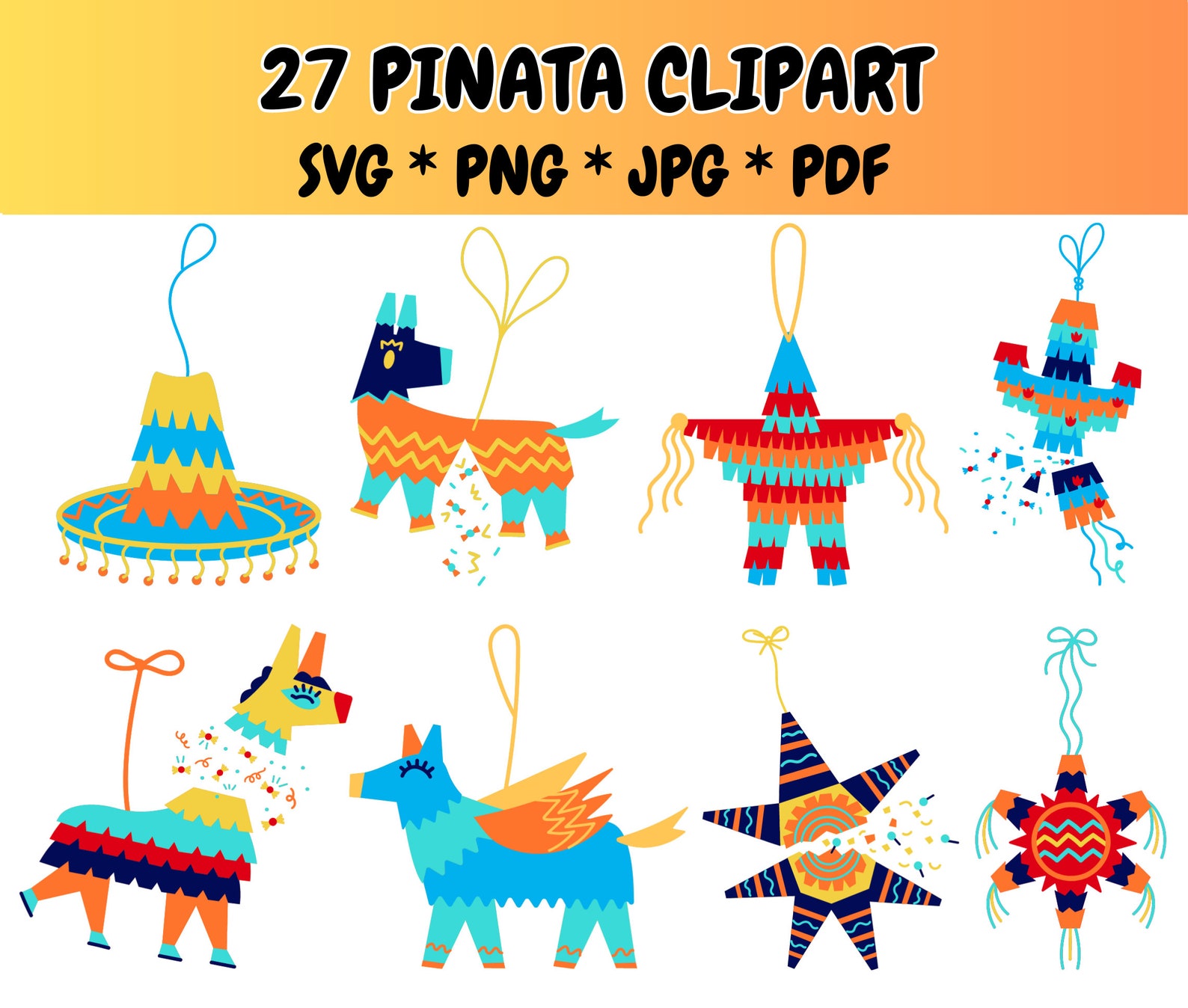 27 Pinata Clipart Bundle SVG PNG JPG Pdf Icons, Cinco De Mayo Clipart ...