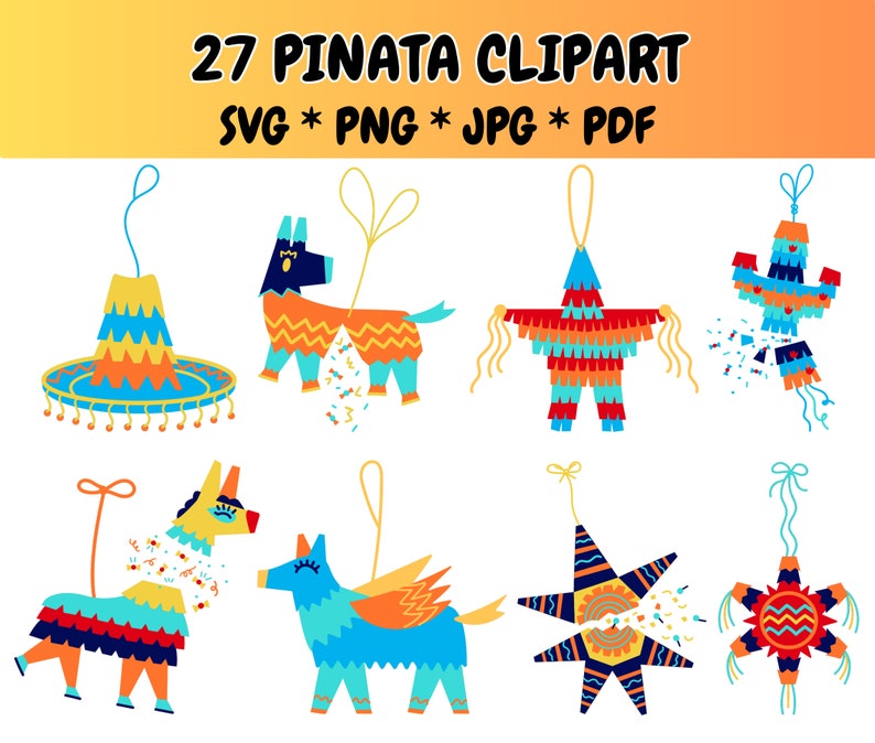 27 Pinata Clipart Bundle SVG PNG JPG Pdf Icons, Cinco De Mayo Clipart ...