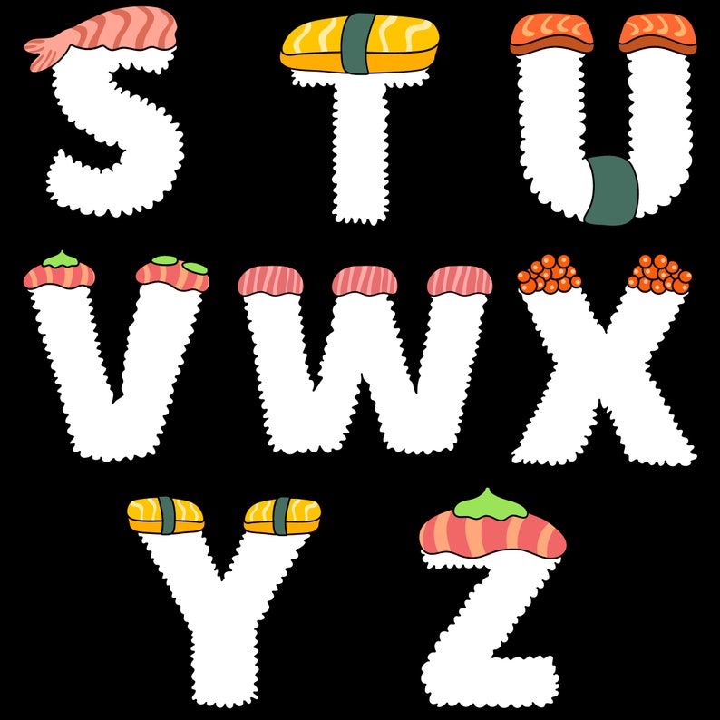 Sushi Font PNG SVG Bundle, Sishi Letters, Food Alphabet, Food Font ...