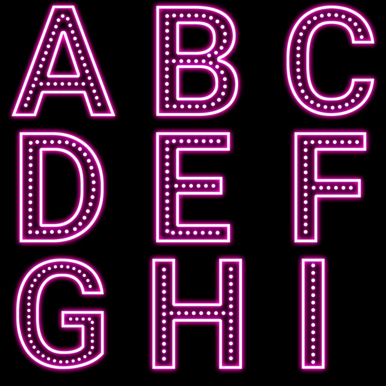 Pink Neon Letters PNG SVG Clipart Bundle, Neon Alphabet, Neon Font Svg ...