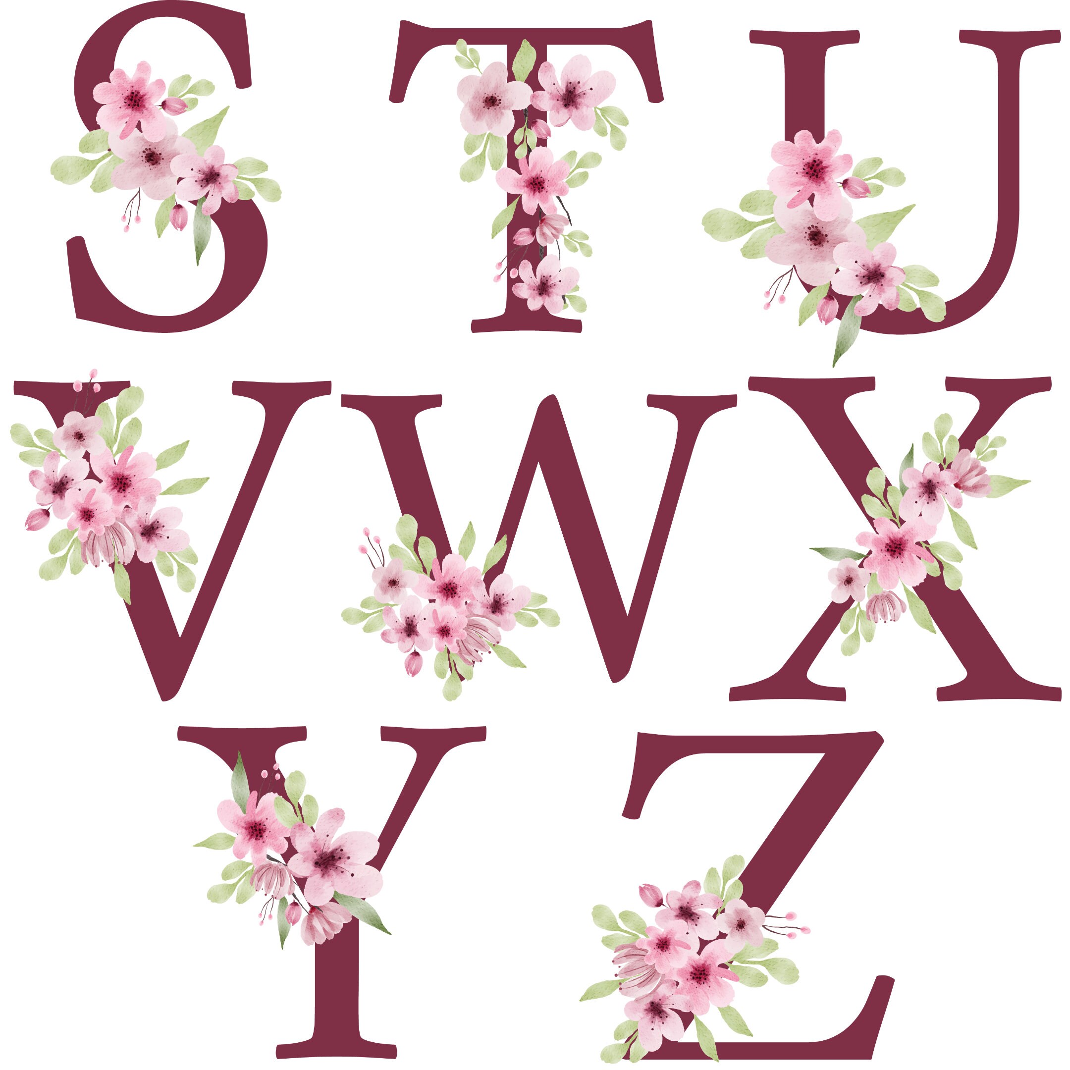 Watercolor Floral Font Clipart PNG SVG Bundle, Sublimation Floral ...