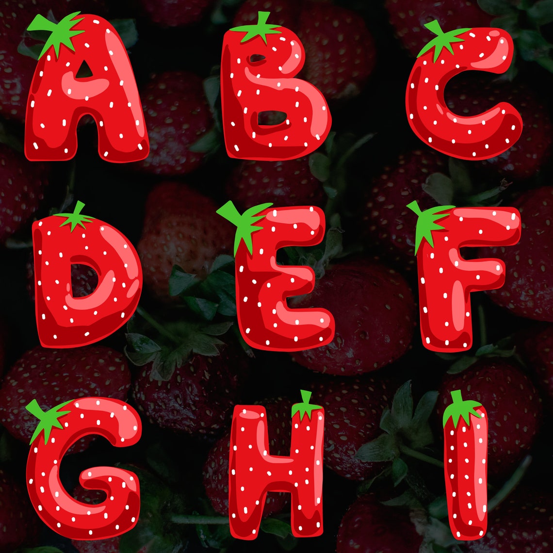 Strawberry Letters PNG SVG Clipart Bundle, Strawberry Alphabet ...