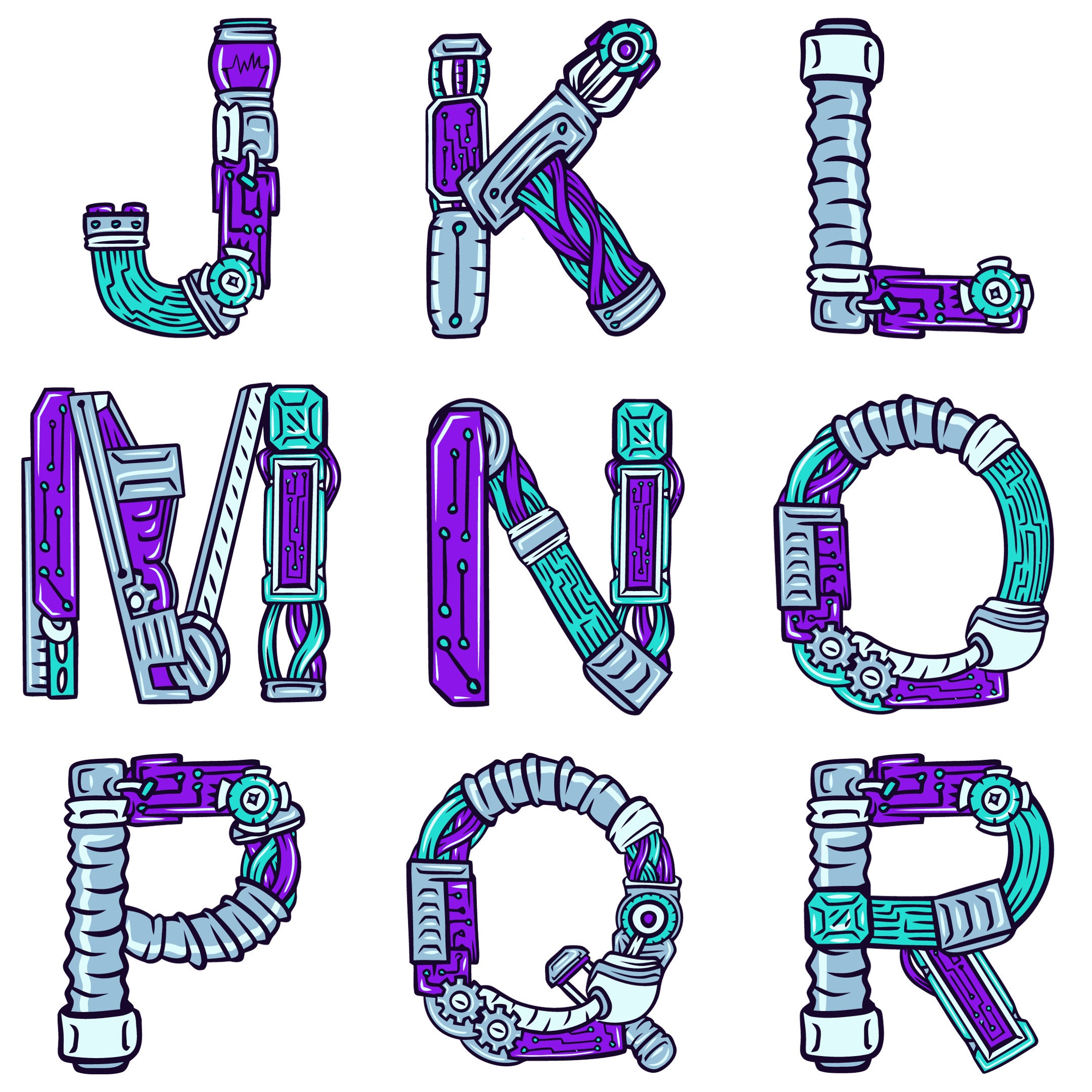 Robot Machine Font Clipart PNG SVG Bundle, Robot Letters, Mechanic ...