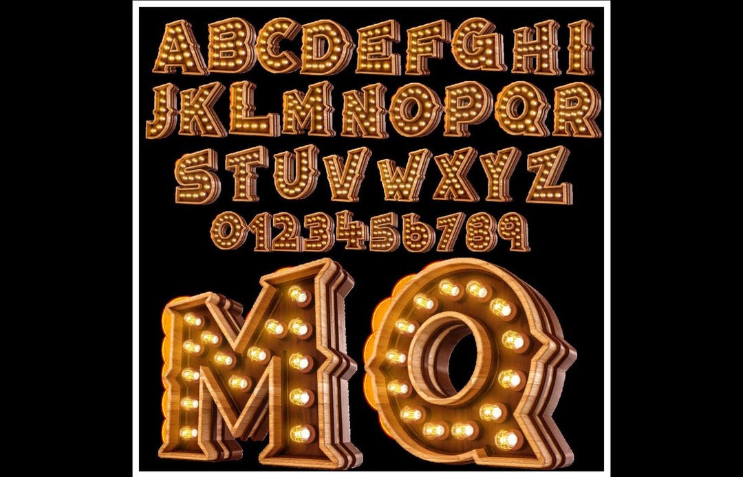 3D Marquee Light Font Clipart: Retro Alphabet PNG SVG Bundle - Etsy