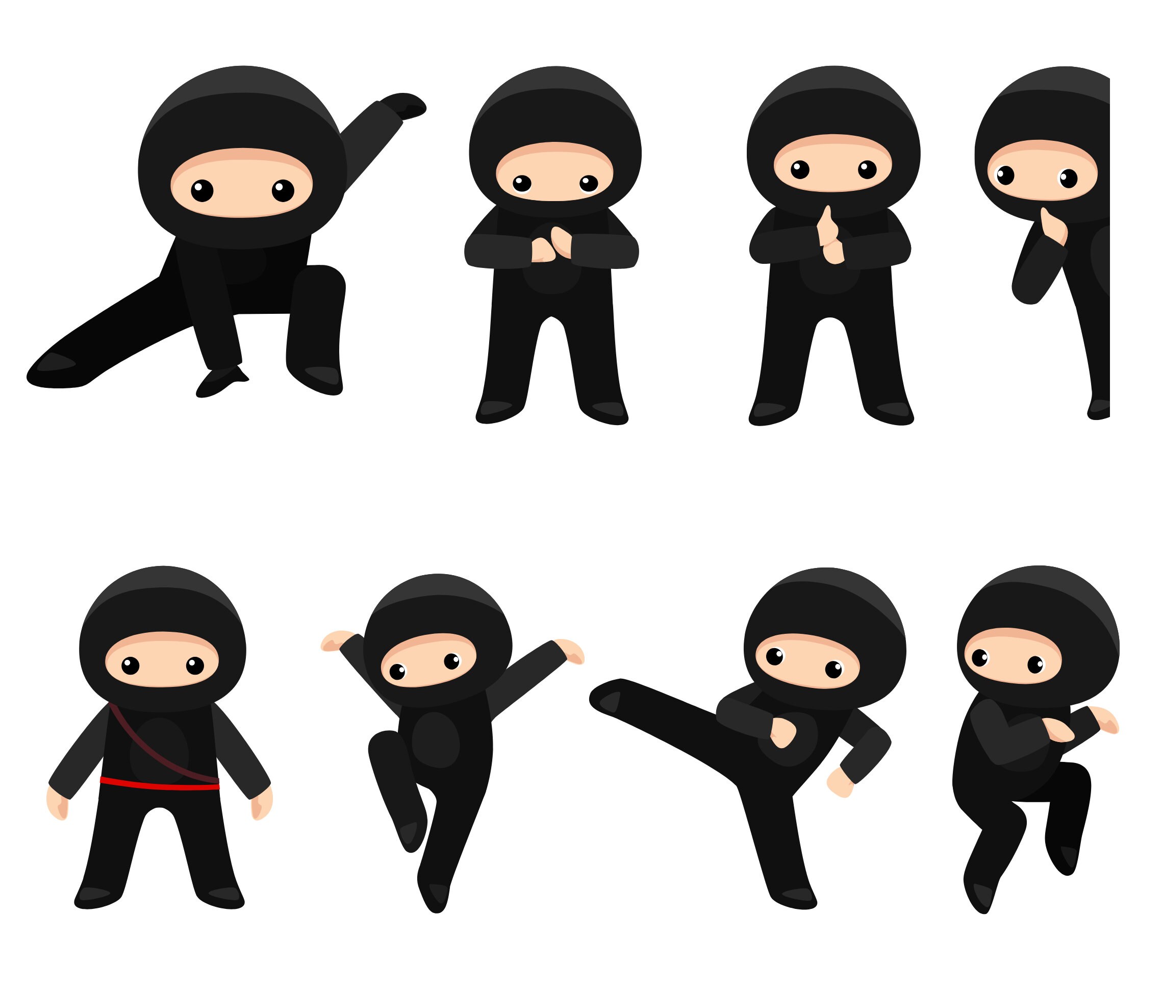 16 Cute Ninja Clipart Bundle SVG PNG, Kawaii Ninja, Little Ninja Kids ...