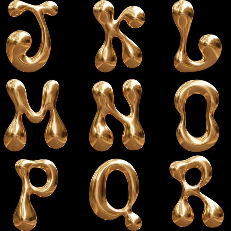 3D Bubbly Golden Font Clipart PNG SVG Bundle, Letras burbujeantes ...