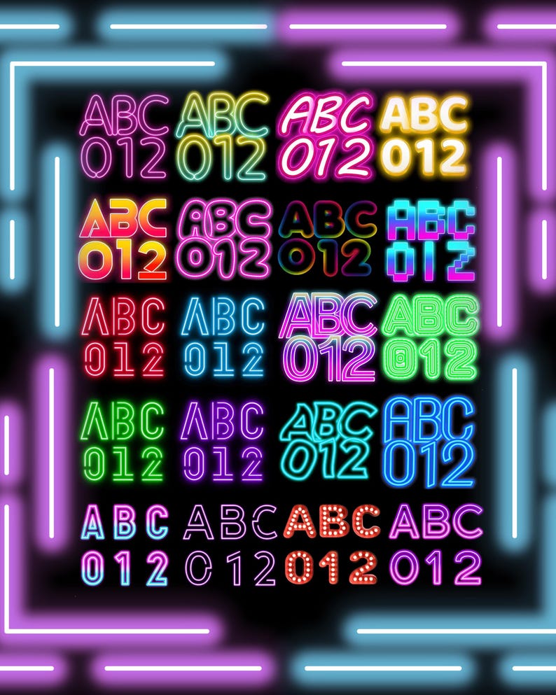 Neon Font Clipart Bundle: 30 Glowing Alphabet Sets (SVG, PNG) - Etsy