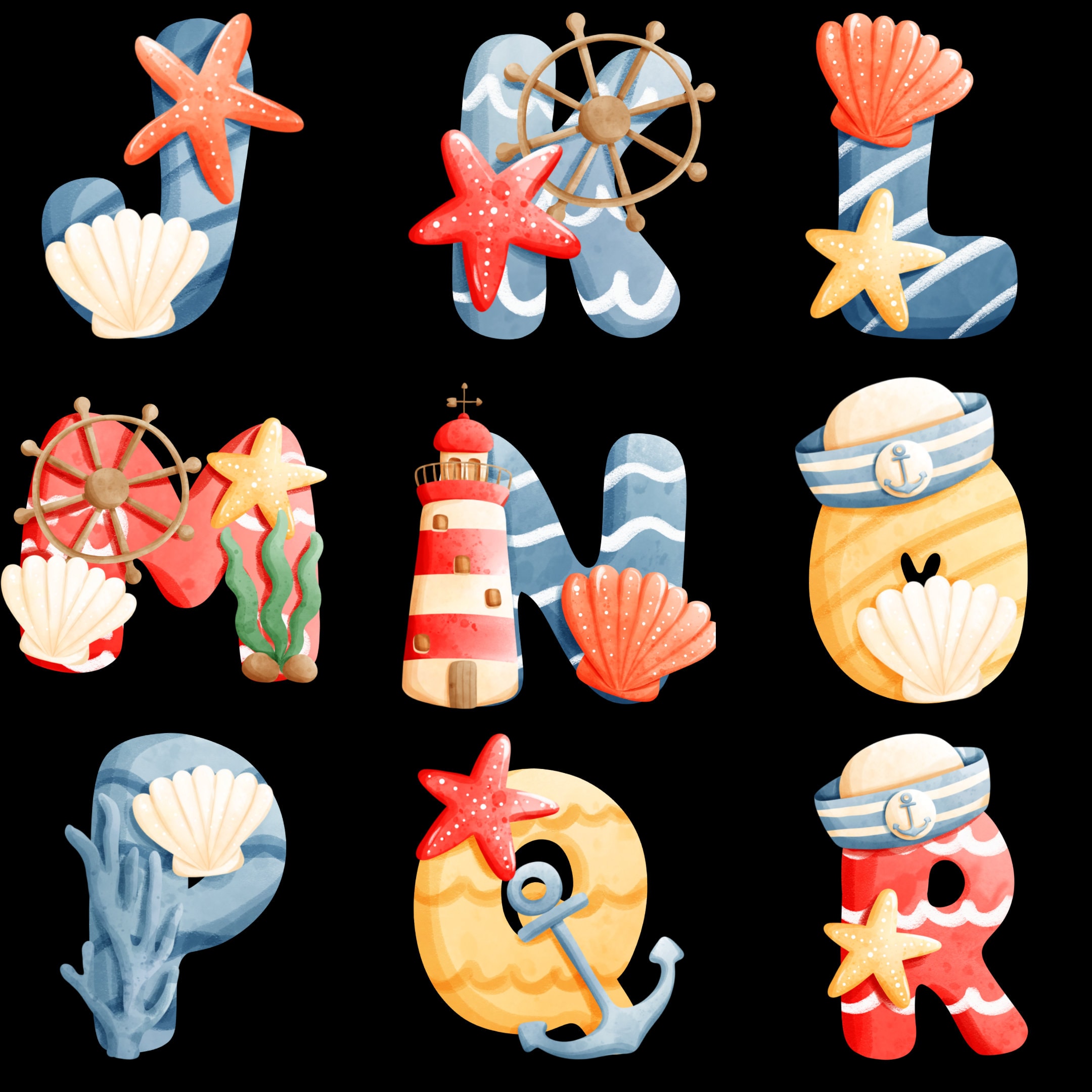 Cartoon Sea Letters Clipart PNG SVG Bundle, Cartoon Font, Cartoon ...