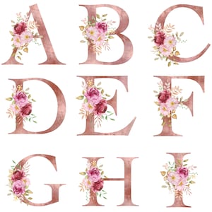 Watercolor Floral Letters Clipart PNG SVG Bundle, Floral Font, Floral ...