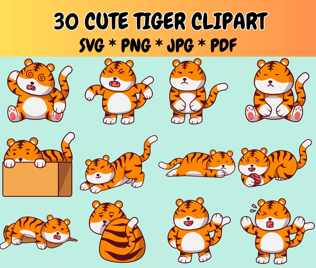 30 Cute Tiger Clipart Bundle SVG PNG JPG Pdf Icons, Baby Tiger, Cute ...