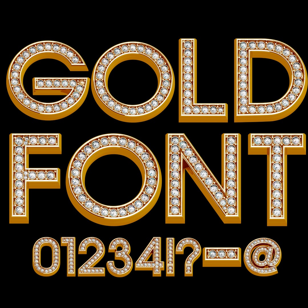 3D Gold Font & Number Clipart PNG SVG Bundle, Elegant Letters, Golden ...