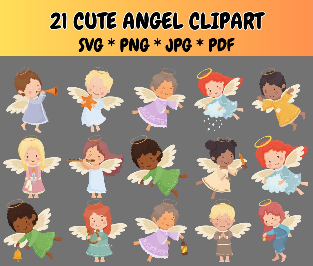 21 Cute Angel Clipart Bundle SVG PNG, Little Angel Wings, Baby Angel ...