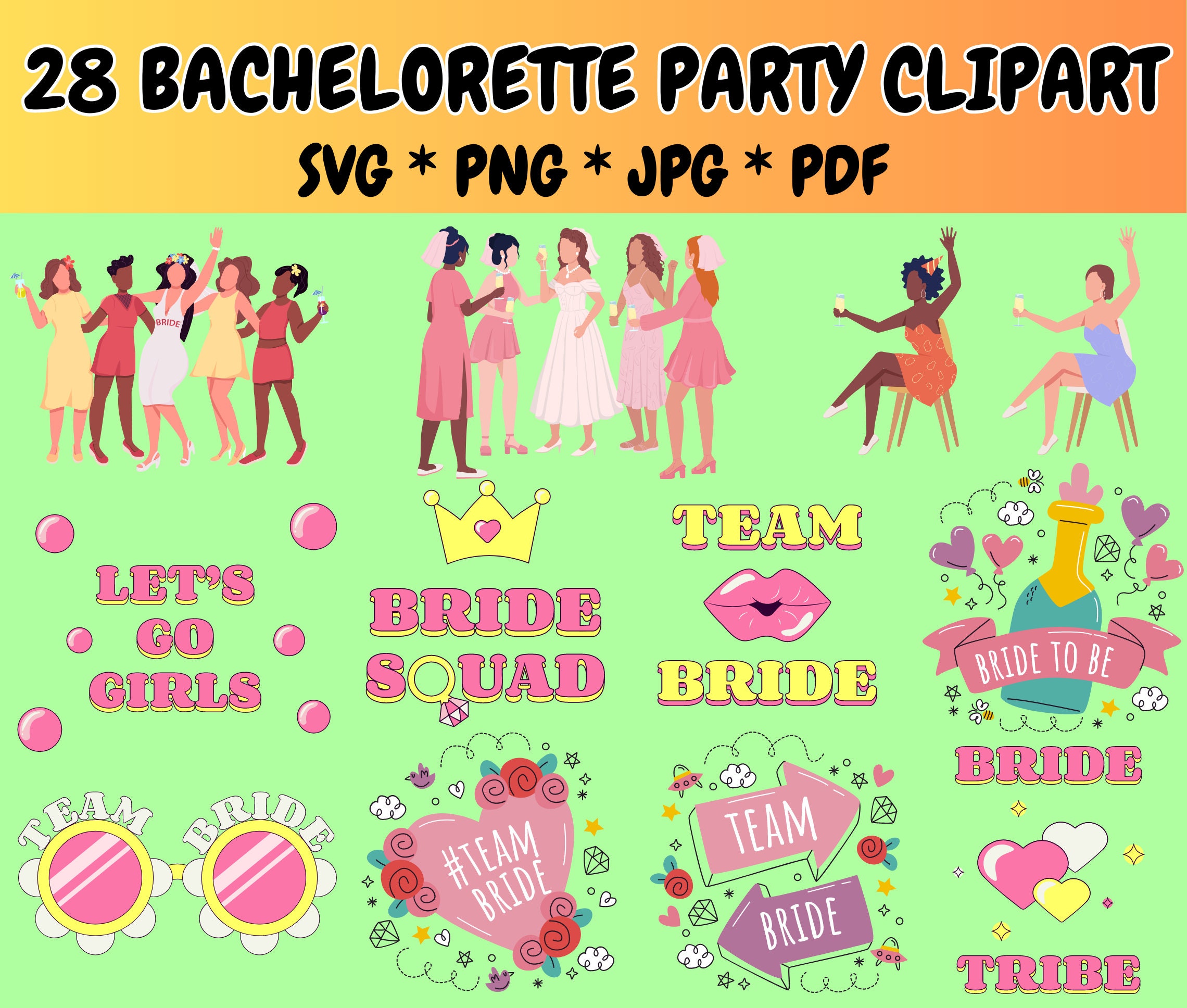 28 Bachelorette Party Clipart Bundle SVG PNG JPG Pdf Icons, Bridal ...