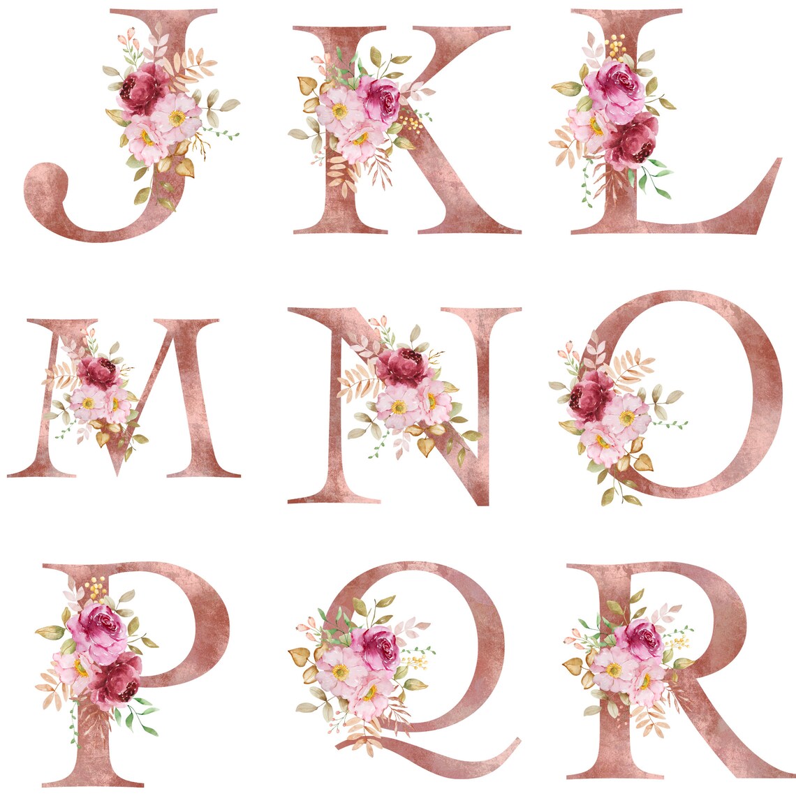 Watercolor Floral Letters Clipart PNG SVG Bundle, Floral Font, Floral ...