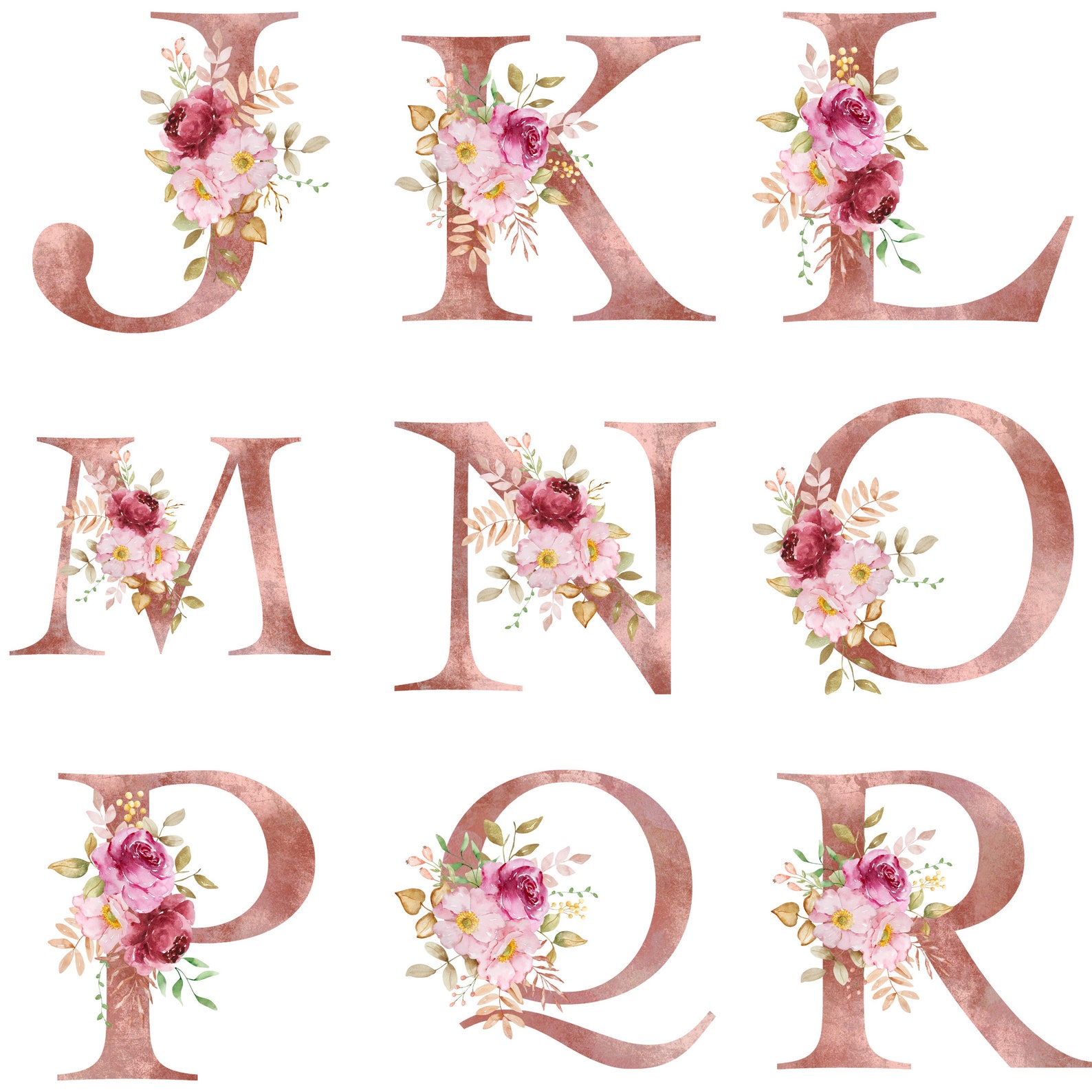 Watercolor Floral Letters Clipart PNG SVG Bundle, Floral Font, Floral ...