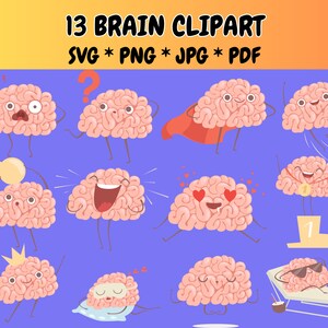 13 Brain Clipart Bundle SVG PNG, Mental Health, Cute Brain, Funny Brain ...
