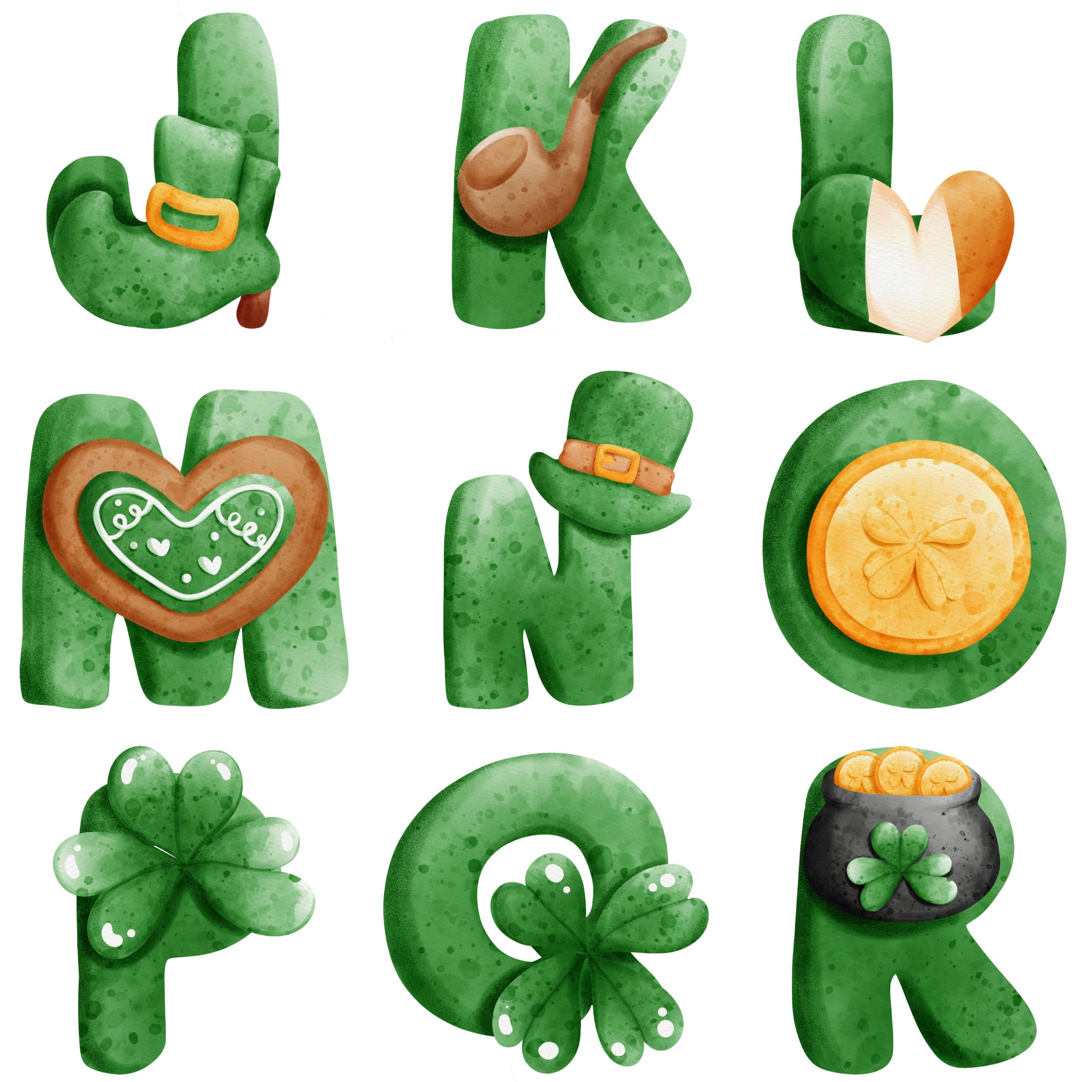 Cartoon St. Patrick Letters Clipart PNG SVG Bundle, St. Patrick Font ...