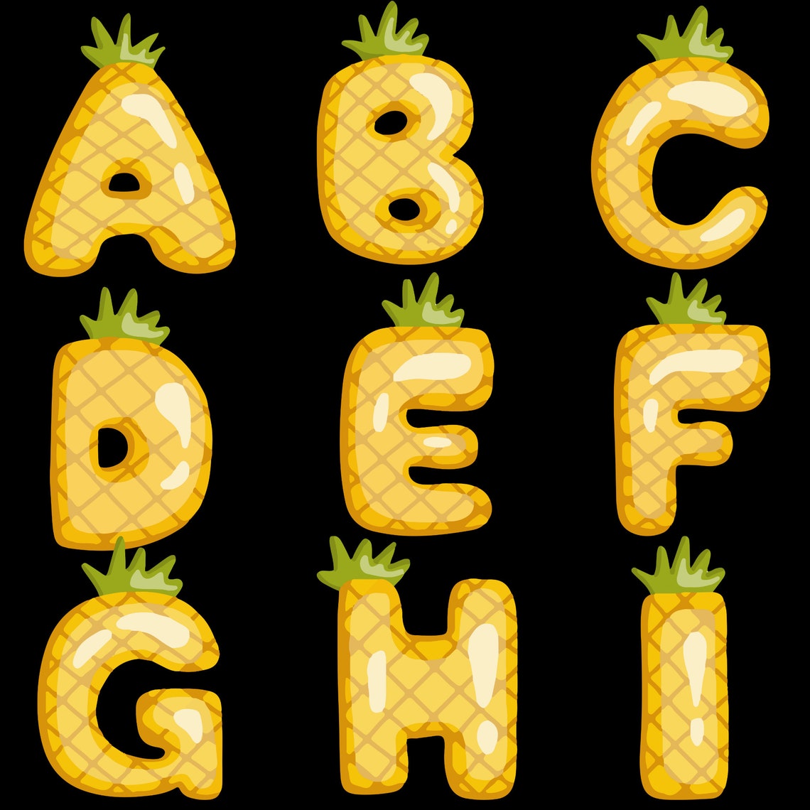 Pineapple Letters Clipart PNG SVG Bundle, Pineapple Font, Pineapple ...
