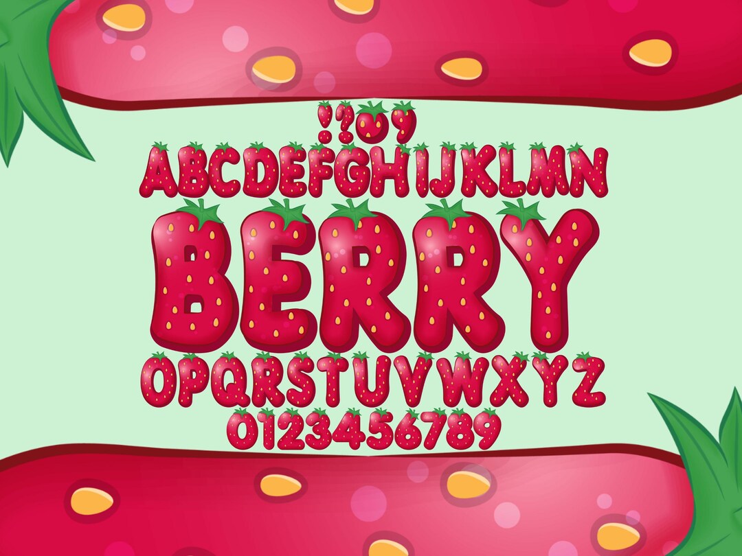 Strawberry Font: PNG SVG Clipart Bundle - Fruit Letters & Numbers - Etsy
