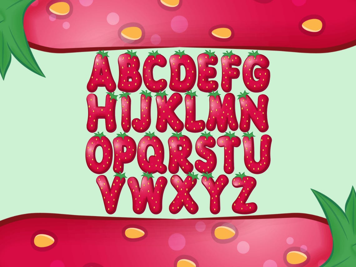 Strawberry Font: PNG SVG Clipart Bundle - Fruit Letters & Numbers - Etsy