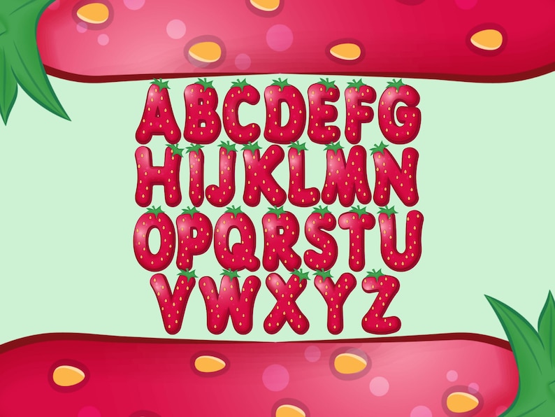 Strawberry Font: PNG SVG Clipart Bundle - Fruit Letters & Numbers - Etsy