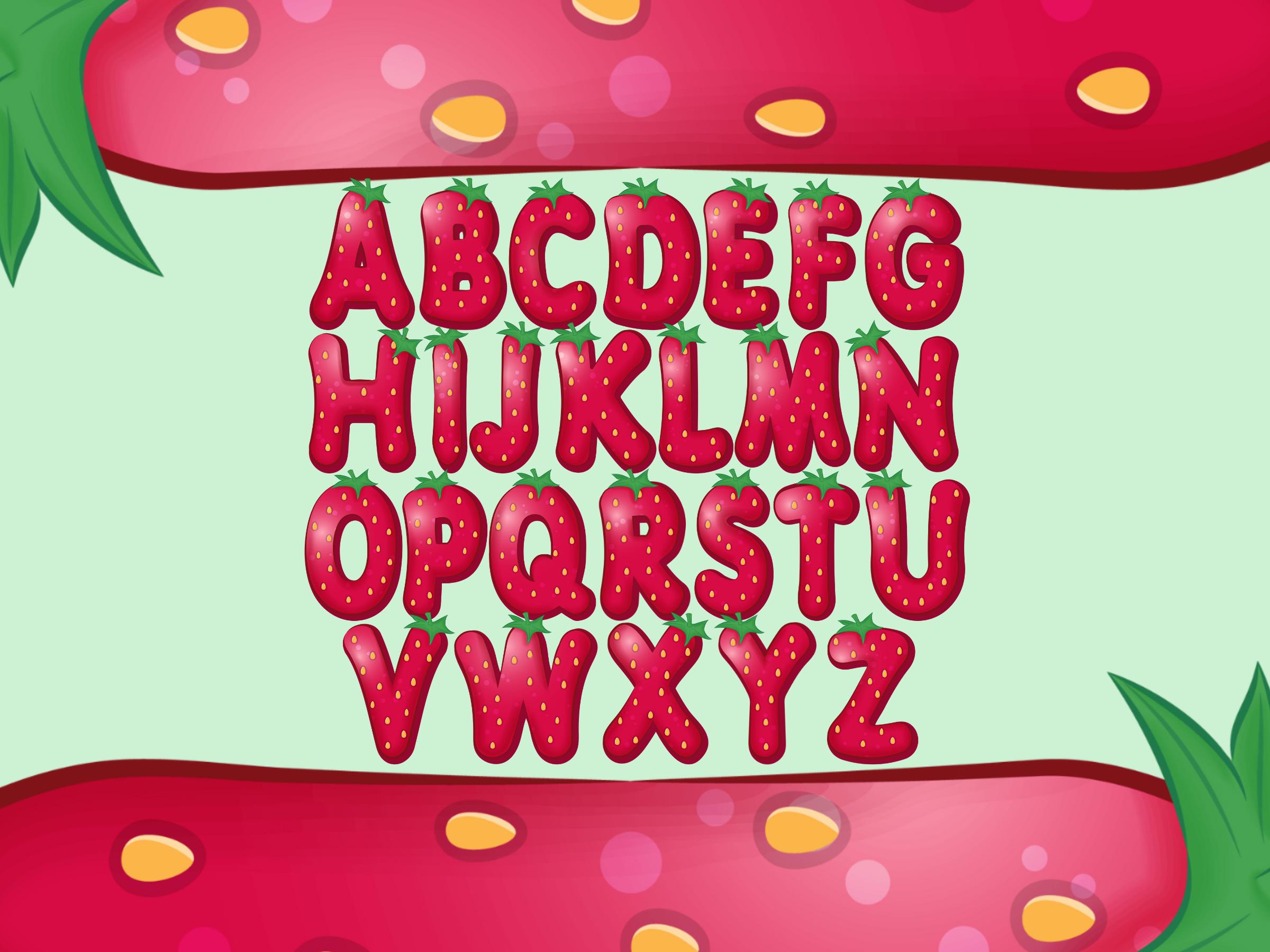 Strawberry Font: PNG SVG Clipart Bundle - Fruit Letters & Numbers - Etsy