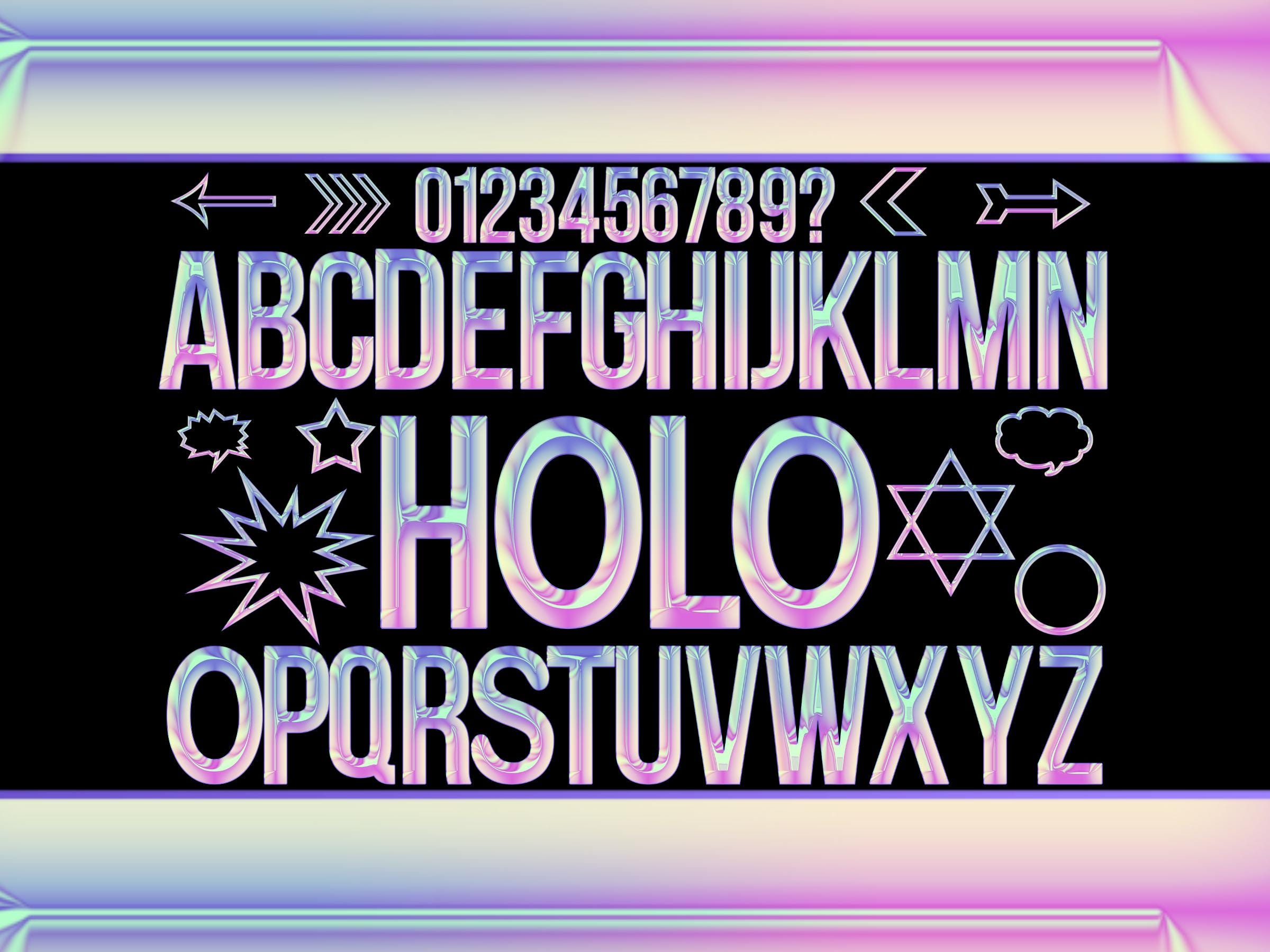Holographic Alphabet Clipart: PNG SVG Font Bundle - Etsy