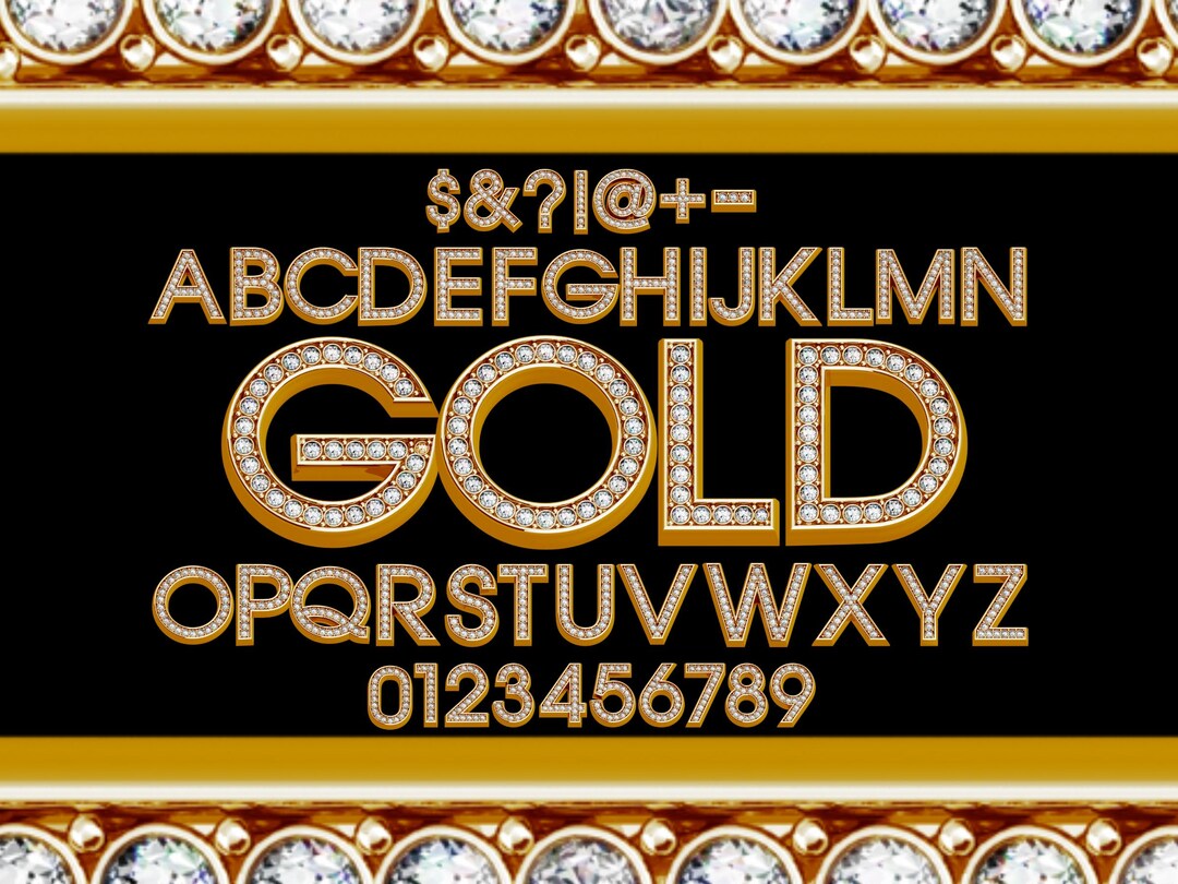 Diamond Gold Font & Number Clipart PNG SVG Bundle, Elegant Letters ...