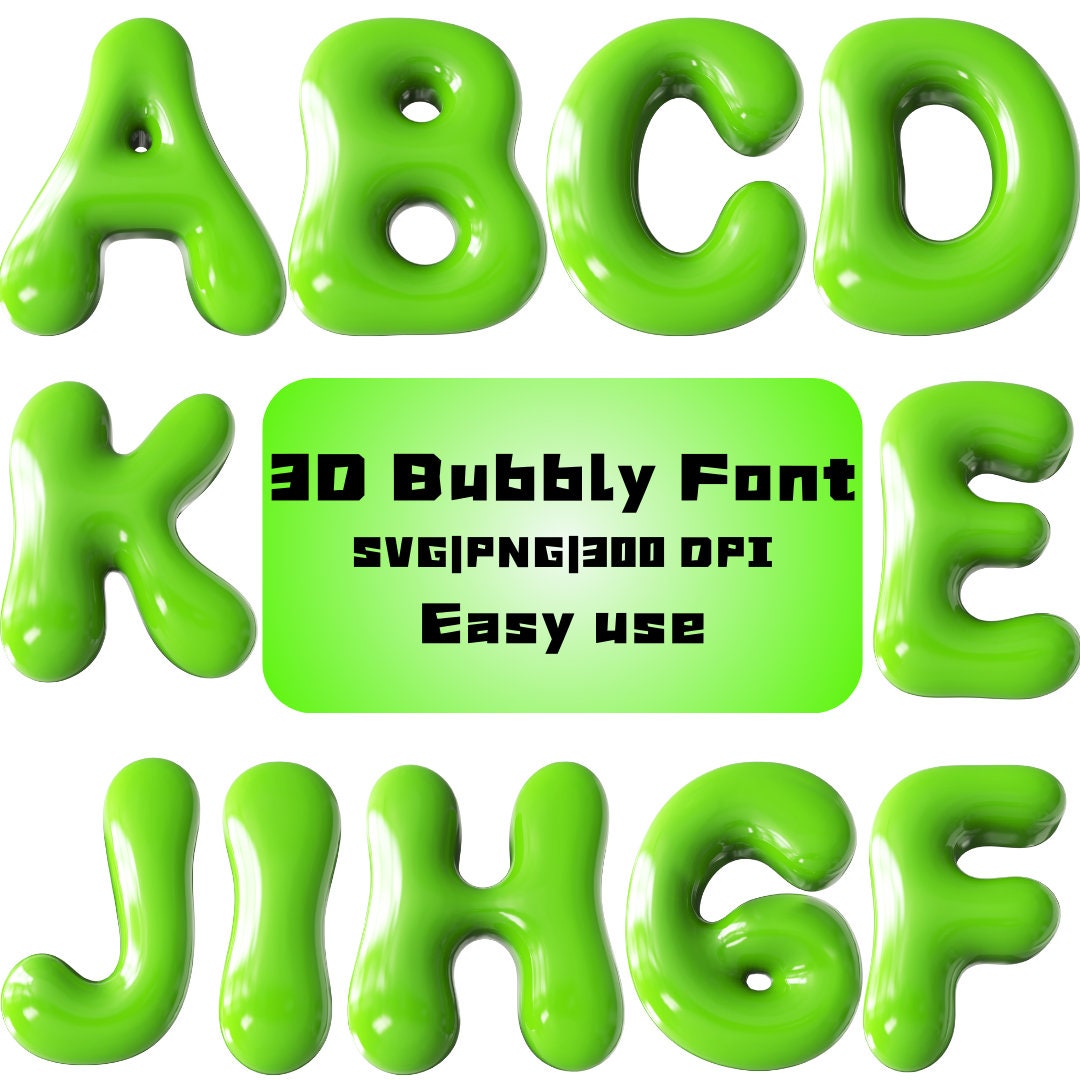 3D Bubbly Green Letters Clipart PNG SVG Bundle, Bubbly Font, Bubbly ...