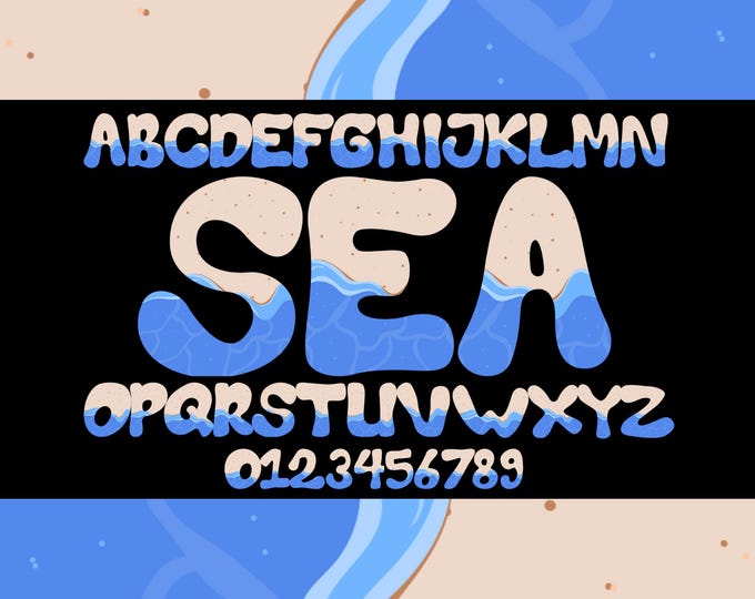 Beach Themed Alphabet Letters A-Z & Numbers 1-9 Clip Art, Ocean Letter ...