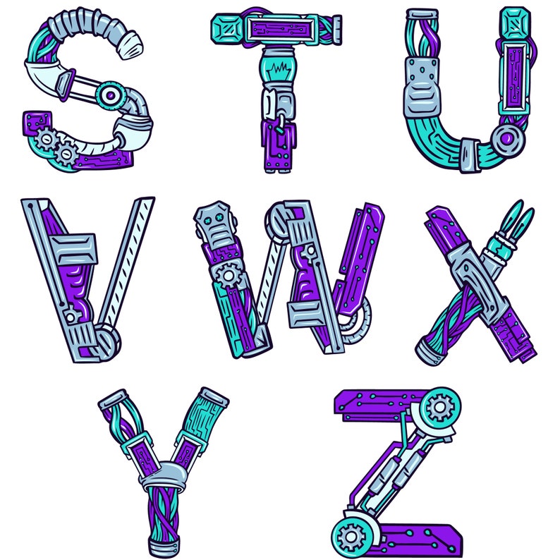 Robot Machine Font Clipart PNG SVG Bundle, Robot Letters, Mechanic ...